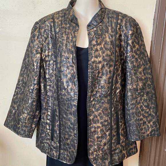 Chico's | Jackets & Coats | Chicos Black And Gold Faux Reptile Leather ...